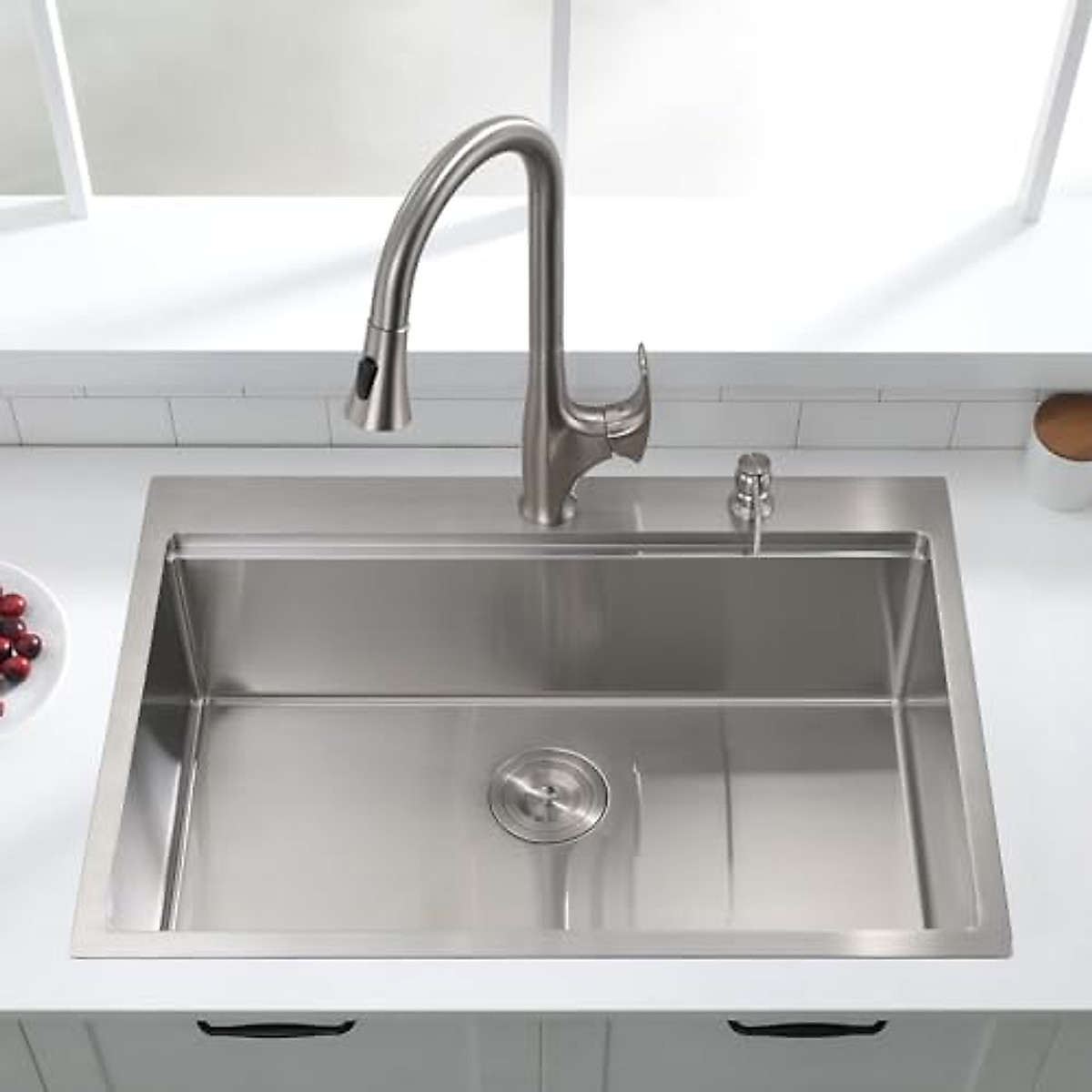 33-Inch Drop in Workstation Kitchen Sink - VOKIM 33 x22Inch Single Bowl Kitchen Sink 16 Gauge Stainless Steel 10'' Deep Handmade Kitchen Sink with Cutting Board& Strainer