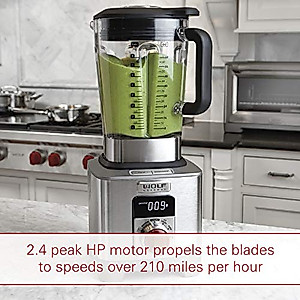 Wolf Gourmet High-Performance Blender, 64 oz Jar, 4 program settings, 12.5 AMPS, Blends Food, Shakes and Smoothies, Red Knob, Stainless Steel (WGBL100S)