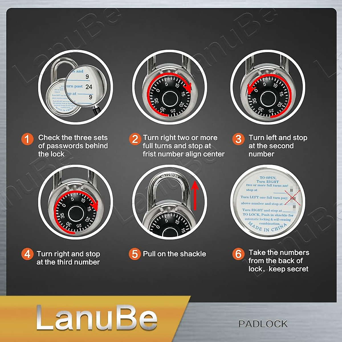 LanuBe Lock Standard Dial Combination Lock, 2 in. Wide, with Different Combinations, Black Turnplate, Pack of 12; Lock for School, Employee, Gym Sports Locker, Case, Toolbox, Fence and so on