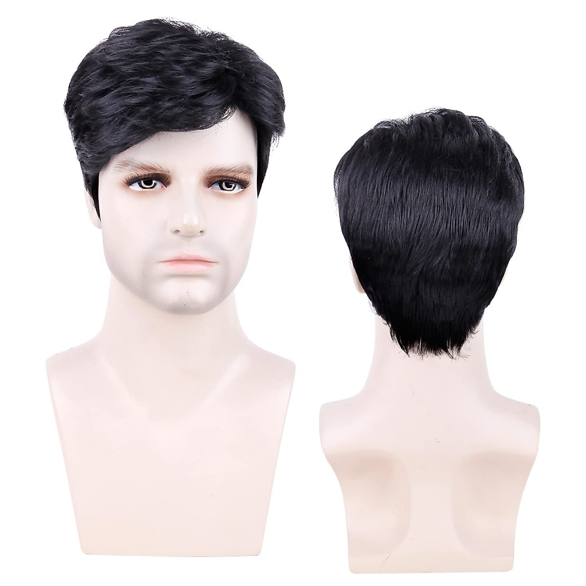 Creamily Mens Wig Short Hair, Mens Hair Replacement Wigs Realistic Mens's Black Wig for Men Synthetic Hair Full Wig for Male Guy Christmas Daily Wear