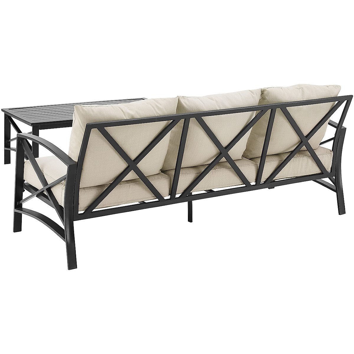 Crosley Furniture Kaplan 2-Piece Outdoor Sofa Patio Furniture Set, Conversation Sets for Porch, Deck, Oiled Bronze with Oatmeal Cushions