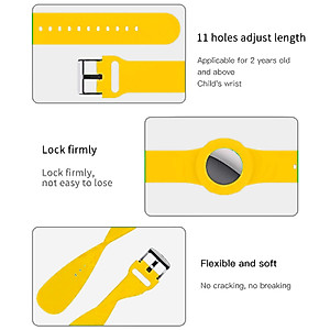 Kids Bracelet Case for AirTag 2021,Silicone Watchband Airtag Protective Cover for Kids Toddler Baby Children Elders,Anti-Lost Wearable Holder Fits Airtag. (Yellow), 10.8×0.15inch