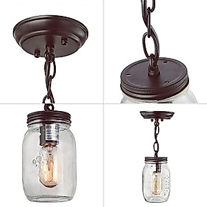 LNC Flush Mount Light Fixture,Farmhouse Mason Jar Pendant A03220, Single Ceiling