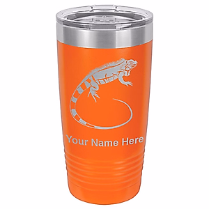 LaserGram 20oz Vacuum Insulated Tumbler Mug, Iguana, Personalized Engraving Included (Orange)