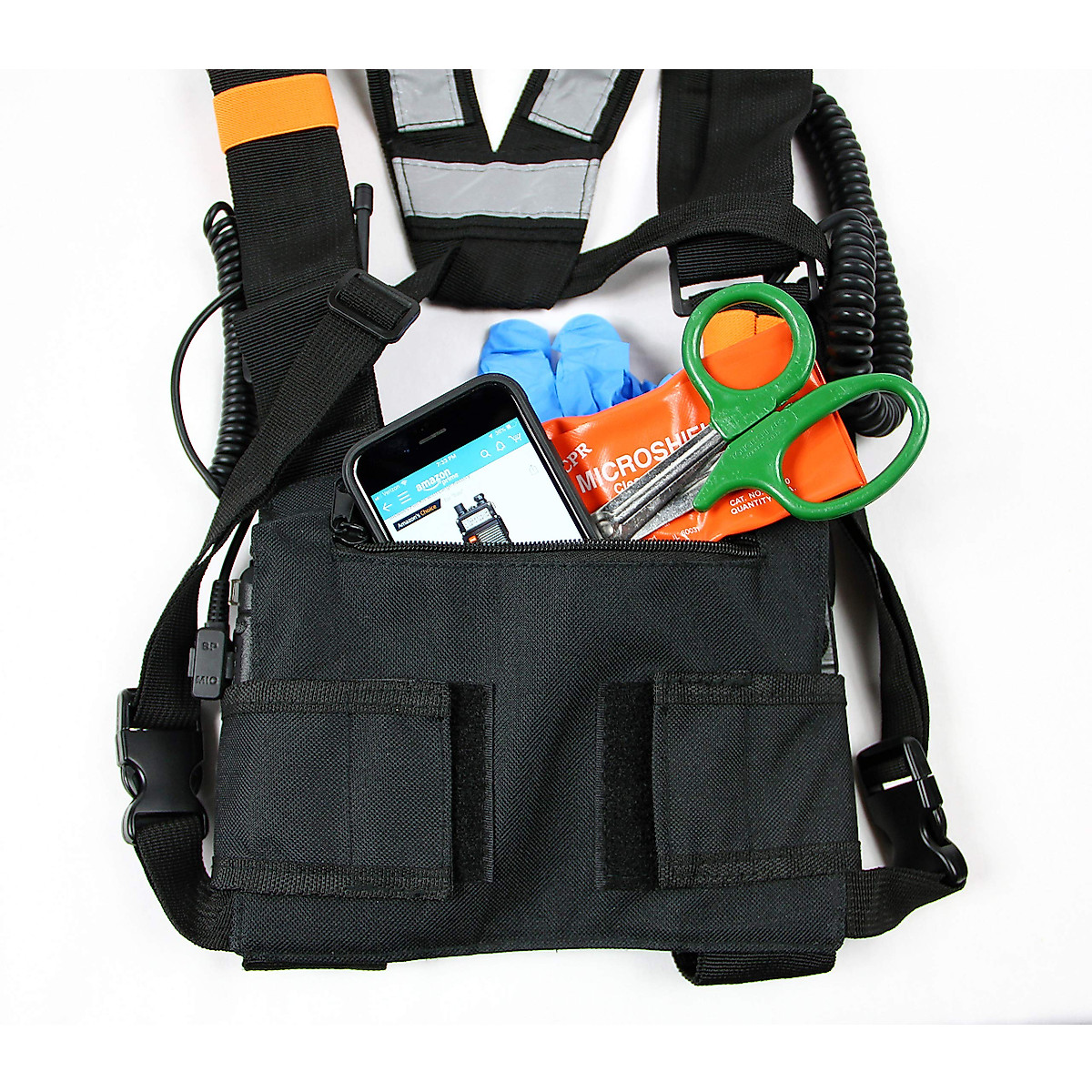 X-FIRE® Updated Dual Portable Radio Chest Rig Harness for Two-Way Radios w/ 3m Reflective. Now with Larger Radio Pocket