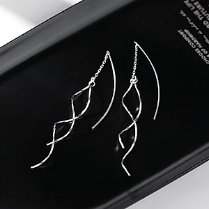SLUYNZ Sterling Silver Curve Dangle Earrings for Women Teen Girls Wave Dangle Earrings Threader Tassel (A-Silver)