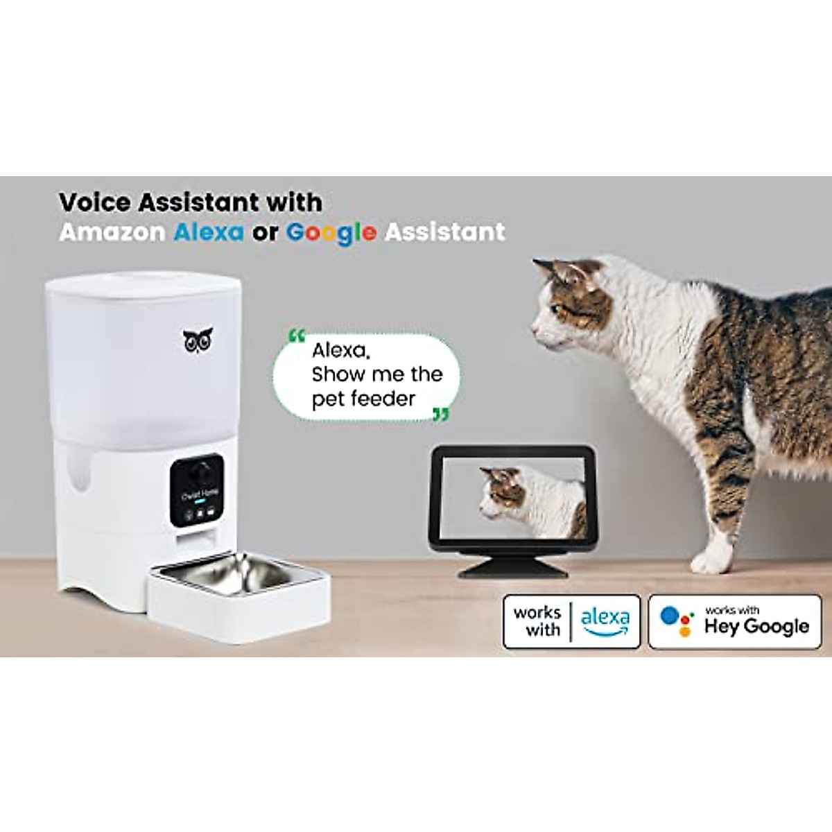 Owlet Home Smart Automatic Pet Feeder with1080P HD Camera for Cats & Dogs (6L), WiFi, Live Video, Auto Night Vision, 2-Way Audio, Works with Alexa & Google Assistant, Motion Alert, No Monthly Fee