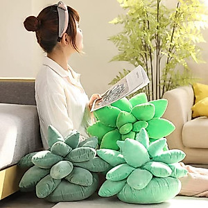 JIFOVER 3D Succulents Pillow-Cute Pillows-17.7in Cute Succulents Stuffed Plush Cactus Throw Pillows for Green Lovers Soft Plant Leaf Shaped Decorative Pillows (10in/Dark Green)