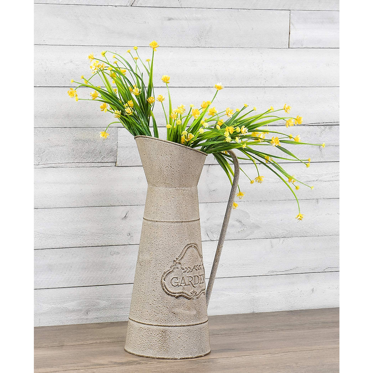 Red Co. Large Long Narrow Pitcher Decorative Stone Textured Beige Metal Pitcher Flower Vase Plant Holder Décor for Home and Garden