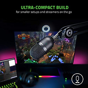 Razer Seiren Mini USB Condenser Microphone: for Streaming and Gaming on PC - Professional Recording Quality - Precise Supercardioid Pickup Pattern - Tilting Stand - Shock Resistant - Classic Black