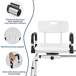 EOSPRIM Sliding Shower Chair Tub Transfer Bench with 360° Swivel Seat, Height Adjustable, Pivoting Arms, 400 Lbs Capacity, for Elderly Disabled and Handicap, Ideal for Bathtubs and Showers (White, L)
