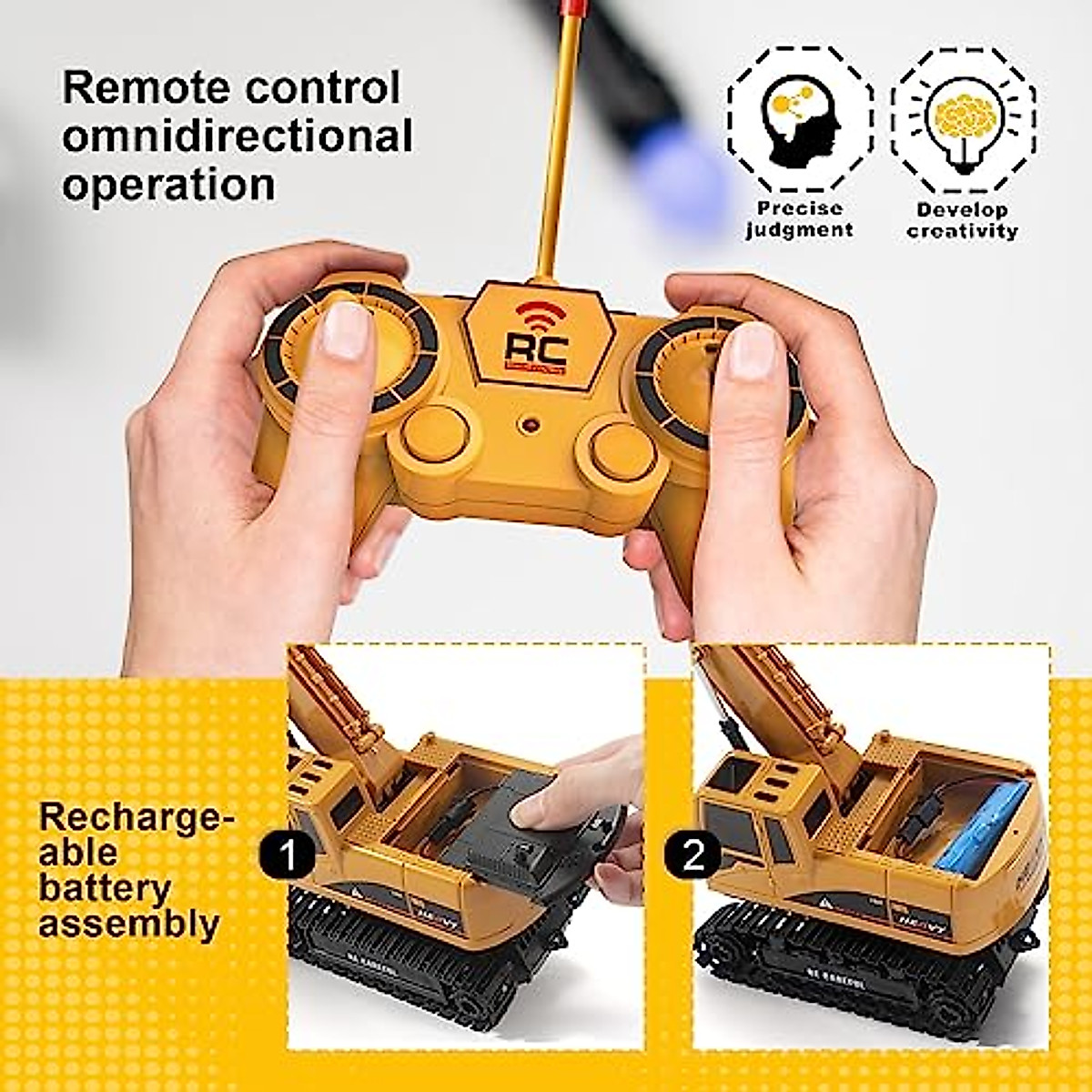 Construction Excavator - Toy Engineering Digger Truck, Remote Control Rechargable Hydraulic Car for 6 7 8 9 Year Old Boys Girls, Educational Birthday Gifts for Kids 3 4 5 Years Old