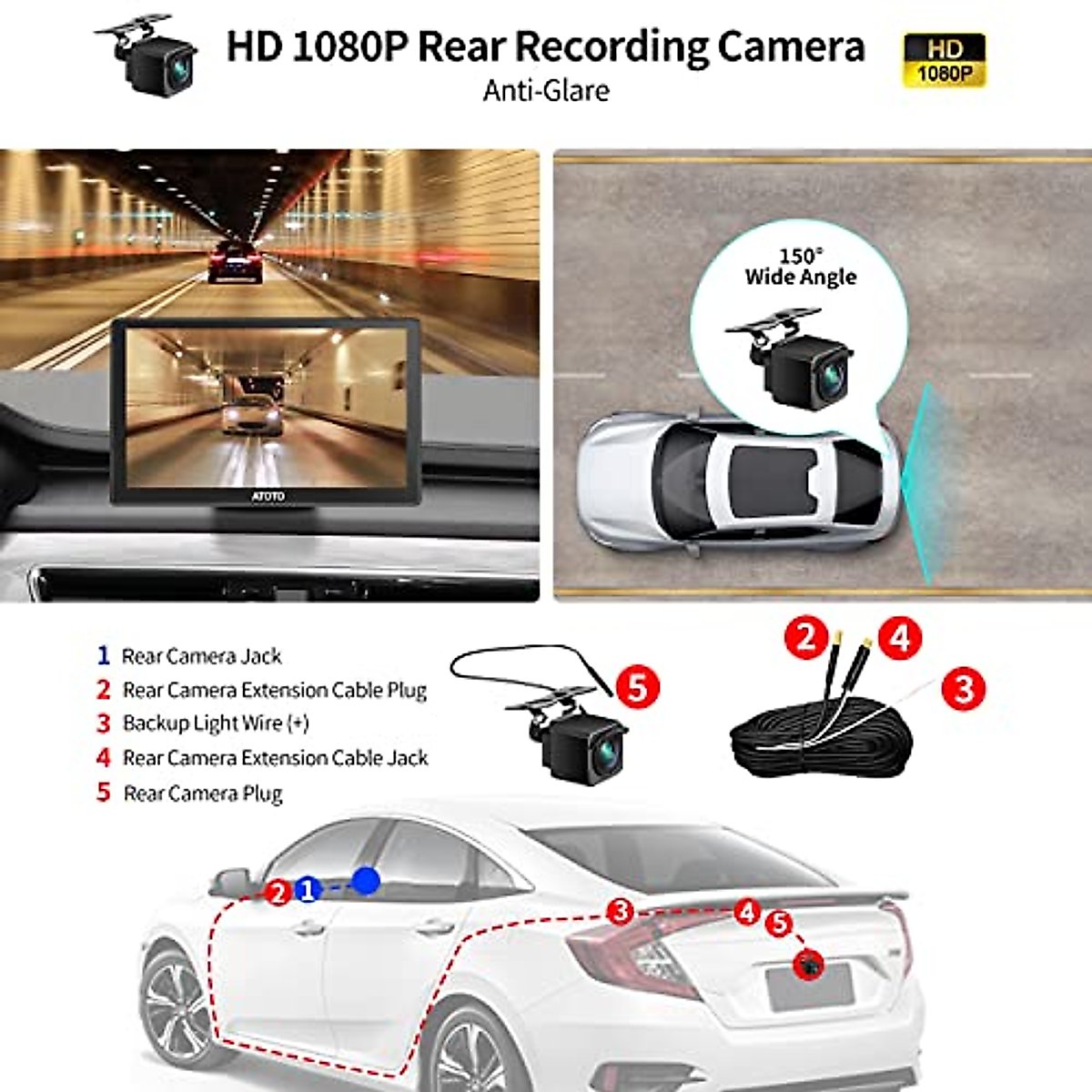 ATOTO P8 Portable 7'' QLED Display Car Radio, with HD 1080P Rear DVR Cam, On-Dash Camera Input, Wireless Carplay & Wireless Android Auto, Remote Control, WDR & Auto Dimmer, AUX/FM Output, P807SD-RC