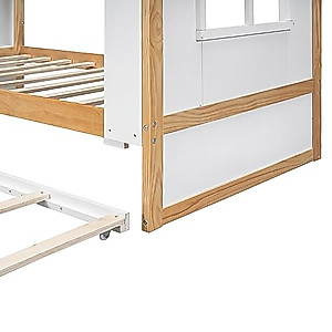 Harper & Bright Designs Twin House Bed for Kids,Wood House Bed with Trundle,Twin Size Platform Bed with Storage Shelves and Window,Twin Playhouse Bed for Girls Boys,White
