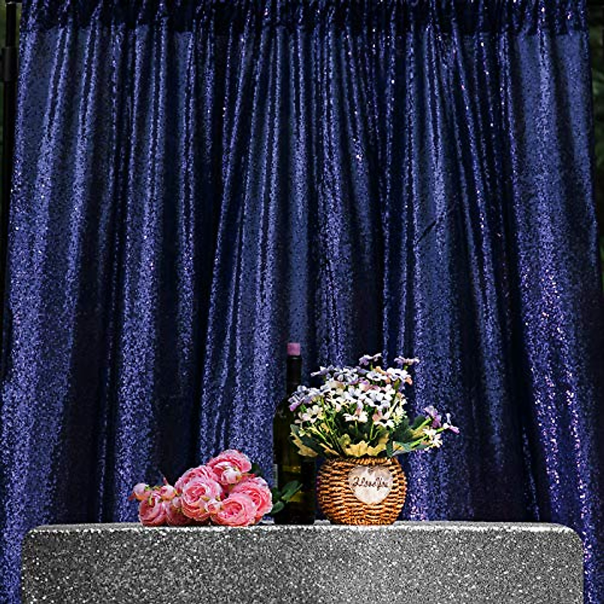 JYFLZQ Navy Blue Sequin Backdrop Curtains 2ft x 8ft 2 Panel Glitter Photo Booth Backdrops Sparkly Photography Background Drapes for Parties Wedding Bridal Showers