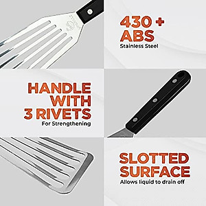Fish Spatula 12.6 inch Stainless Steel - Fish Turner with Heat Resistant Handle - Premium Spatulas for Cooking Fish, Meat, Eggs - BBQ Slotted Turner with ABS Solid Handle and Hanging Hole