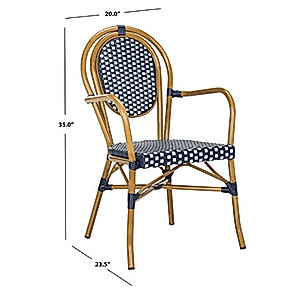 Safavieh PAT4014A-SET2 Outdoor Collection Rosen Navy and White French Bistro Stacking Arm Chair