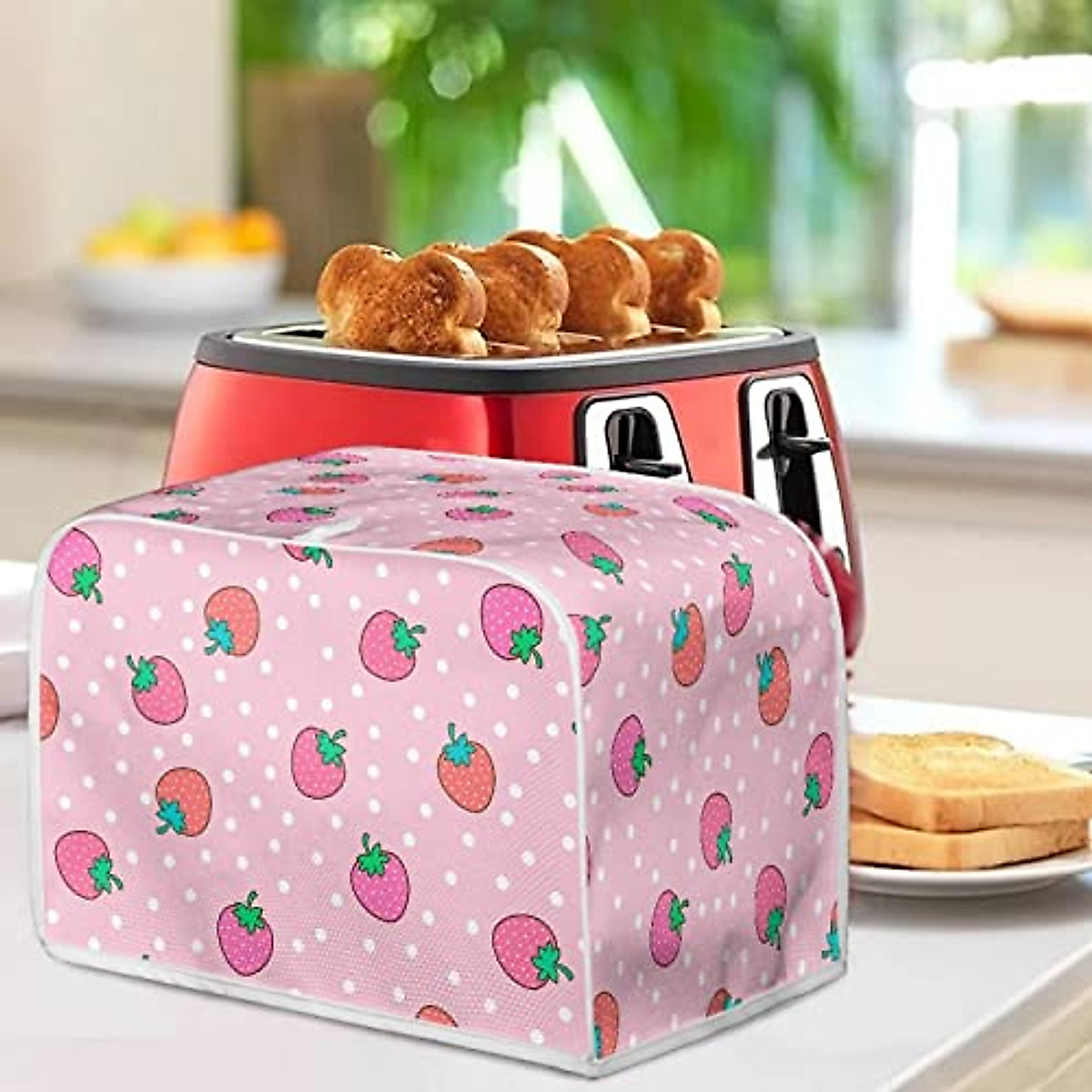 HUIACONG Strawberry Dots 4 Slice Toaster Cover Bread Maker Protective Cover Bag Pink Bread Toaster Oven Cover Kitchen Machine Protector Cover Small Appliance Organizer Bag Cover