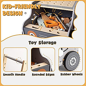 labebe Baby Push Walker, Tool Bench for Toddlers, Wooden Walker for Baby Boy and Girl, Kids Workbench, Baby Activity Center, Toddler Montessori Toys for 1-3 Year Old