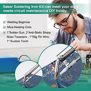Saker Soldering Iron Kit,60W 110V Corded Electric Welding Gun with Welding Wire,One-handed Operation for Soldering Circuit Boards,Electrical Maintenance,Computers and DIY