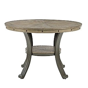 Powell Furniture Linon Franklin Metal and Wood 45" Round Dining Table in Pewter