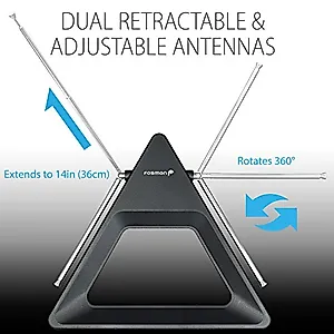 Fosmon HDTV Antenna 25-40 Miles Range, Indoor Rabbit Ear TV Antenna, Retractable Dipoles [Wall Mountable or Tabletop] with 5FT Cable Support 4K Ready, ATSC 3.0, UHF, VHF, 1080p Free TV Channel