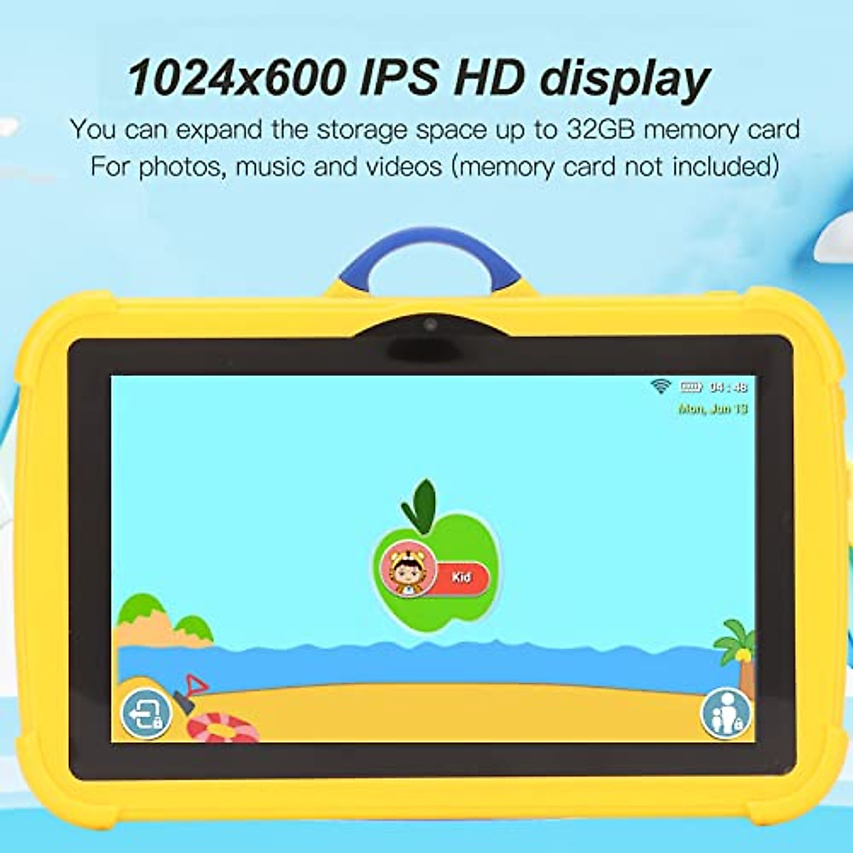 7 Inch Kids Tablet, for Android 6.0 HD Eye Protection Screen Tablet 1GB RAM 8GB ROM, 2MP 2MP Dual Cameras, Bluetooth Learning Toddler Tablet with Stand Protective Case(Yellow)