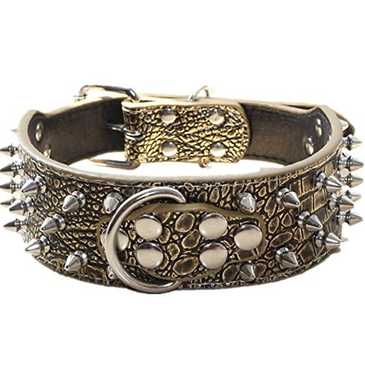 Serijoars Spiked Studded Dog Collar, PU Leather Dog Collar, Adjustable Pet Collars for Medium or Large Breed Pet (XL, Gold Brown1)