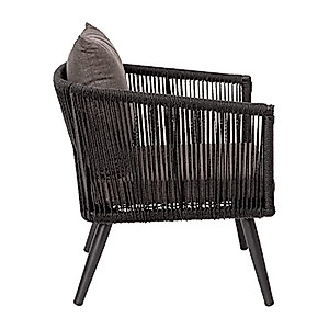 Flash Furniture Kierra 4 Piece Indoor/Outdoor Seating Set - Black Woven Back & Seat - Gray Zippered Removable Cushions - Aluminum Frames - Black Metal Plank Top Table