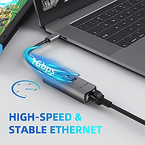 USB C to Ethernet Adapter, WALNEW 4-in-1 USB-C to USB 3.0 Hub with Gigabit Ethernet Adapter,Thunderbolt 3 to Gigabit Ethernet LAN Network Adapter for MacBook Pro/Air, iPad Pro, Dell XPS and More