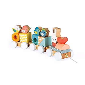 Janod World Wildlife Federation - Pull Along 21 Piece Animal Stacking Train - Ages 2+ - J08603