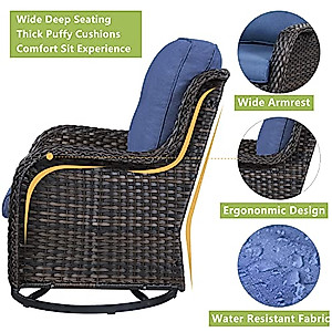Rilyson Wicker Rocking Chair Swivel Chairs - 2 Piece Rocker Patio Chairs Set Rattan Rocking Chair for Outdoor Porch Deck Garden Backyard (Brown/Blue)