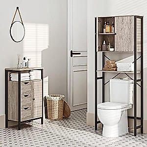 Yaheetech 2-Piece Bathroom Furniture Sets, Includes 3-Tier Over-The -Toilet Storage Organizer Rack Stand with Door, Rustic Floor Storage Cabinet with 2 Open Shelves for Bathroom, Gray