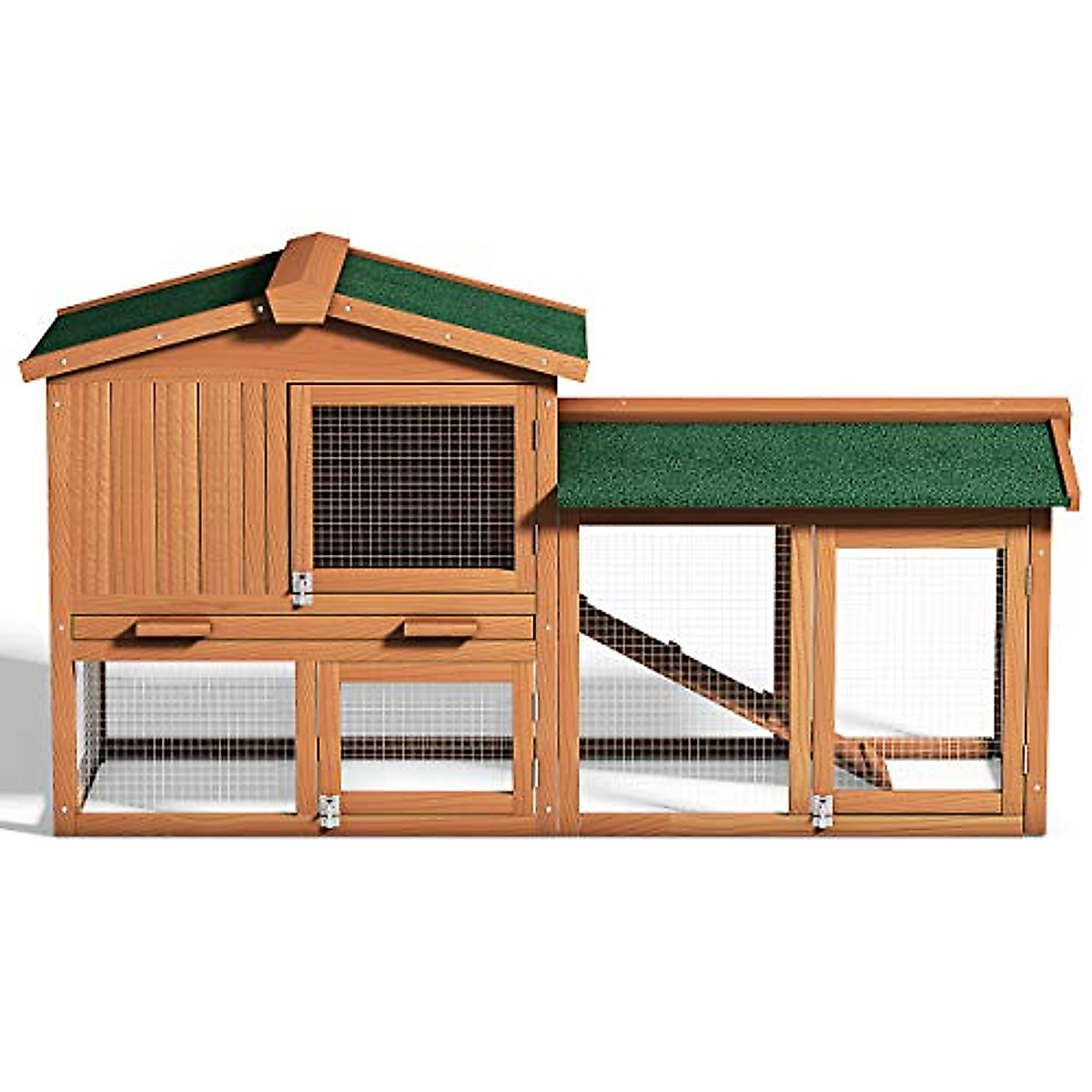 ADTEST Two Tier 58'' Large Wooden Rabbit Hutch, Chicken Coop Bunny Animal Hen Cage House, Pet House for Small Animals with Stairs & Cleaning Tray, Brown