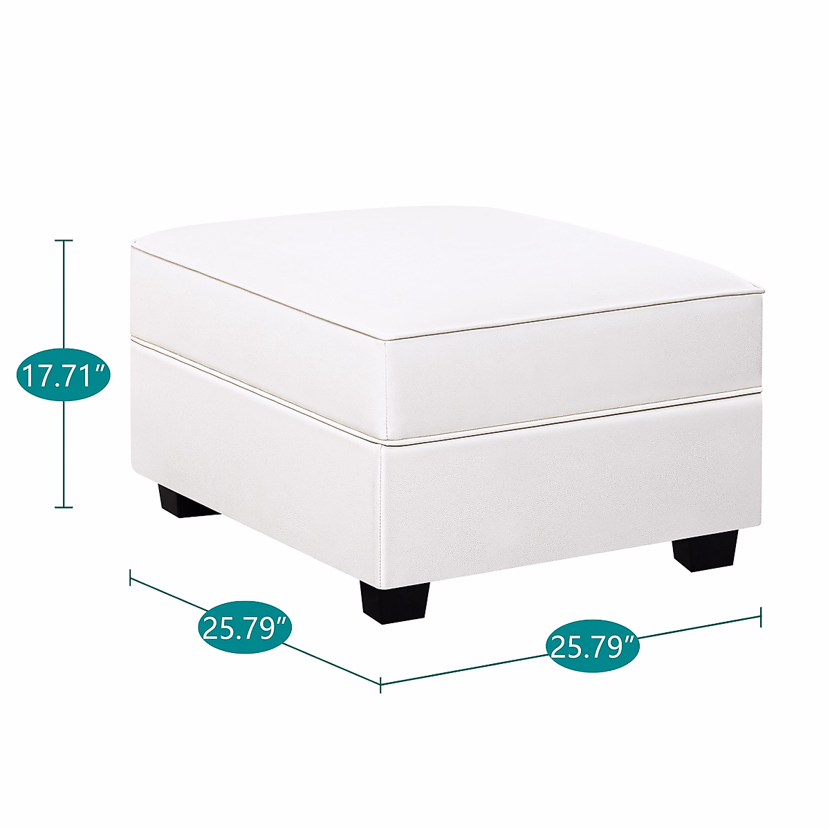 Naomi Home Sarah Storage Ottoman Module for Modular Sectional Sofa Square Seat Cube Air Leather Foot Stool, White
