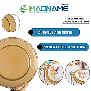 MAONAME 13" Gold Charger Plates, Round Chargers for Dinner Plates, Plastic Beaded Plate Chargers for Dinner Plate, Table Setting, Wedding, Set of 6
