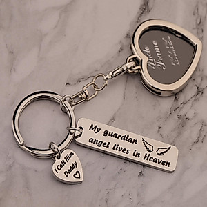 LQRI Memorial/Remembrance Photo Frame Keychain My Guardian Angel Lives in Heaven I Call Him Daddy Memorial Keychain Loss of a Dad Sympathy Gift In Memory of Dad (SILVER)