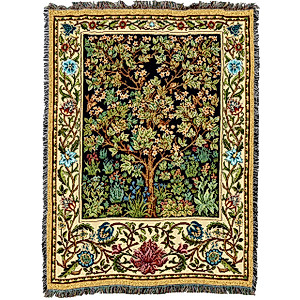 Pure Country Weavers William Morris Tree of Life Blanket - Arts & Crafts - Gift Tapestry Throw Woven from Cotton - Made in The USA (72x54)