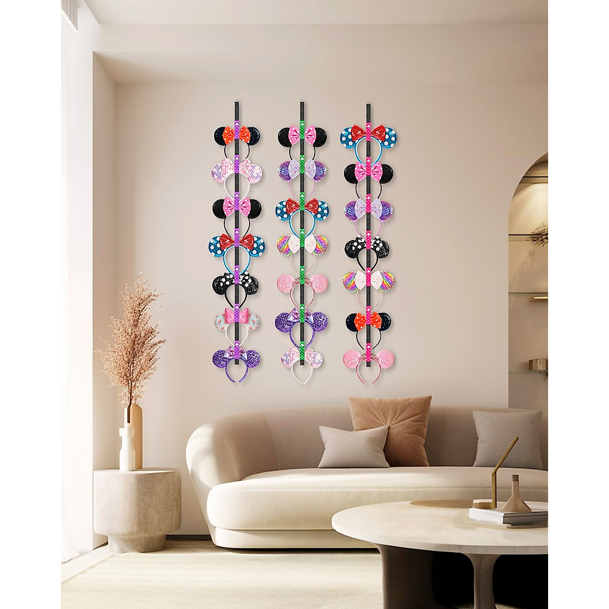 3 Pcs Mouse Ears Holder, Mouse Ear Headband Holder Organizer, Headband Storage Display Stand, Hanging Hair Accessory Rack for Girls Room Wall Decor