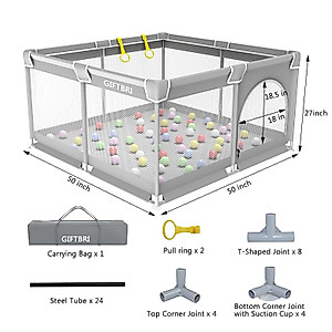 Small Playpen for Babies, Portable Playpen for Babies and Toddlers, 36x36in Safety Baby Gate Playpen Play Yard, Baby Fence Indoor Outdoor Playard Activity Center with 2 Pull Up Rings