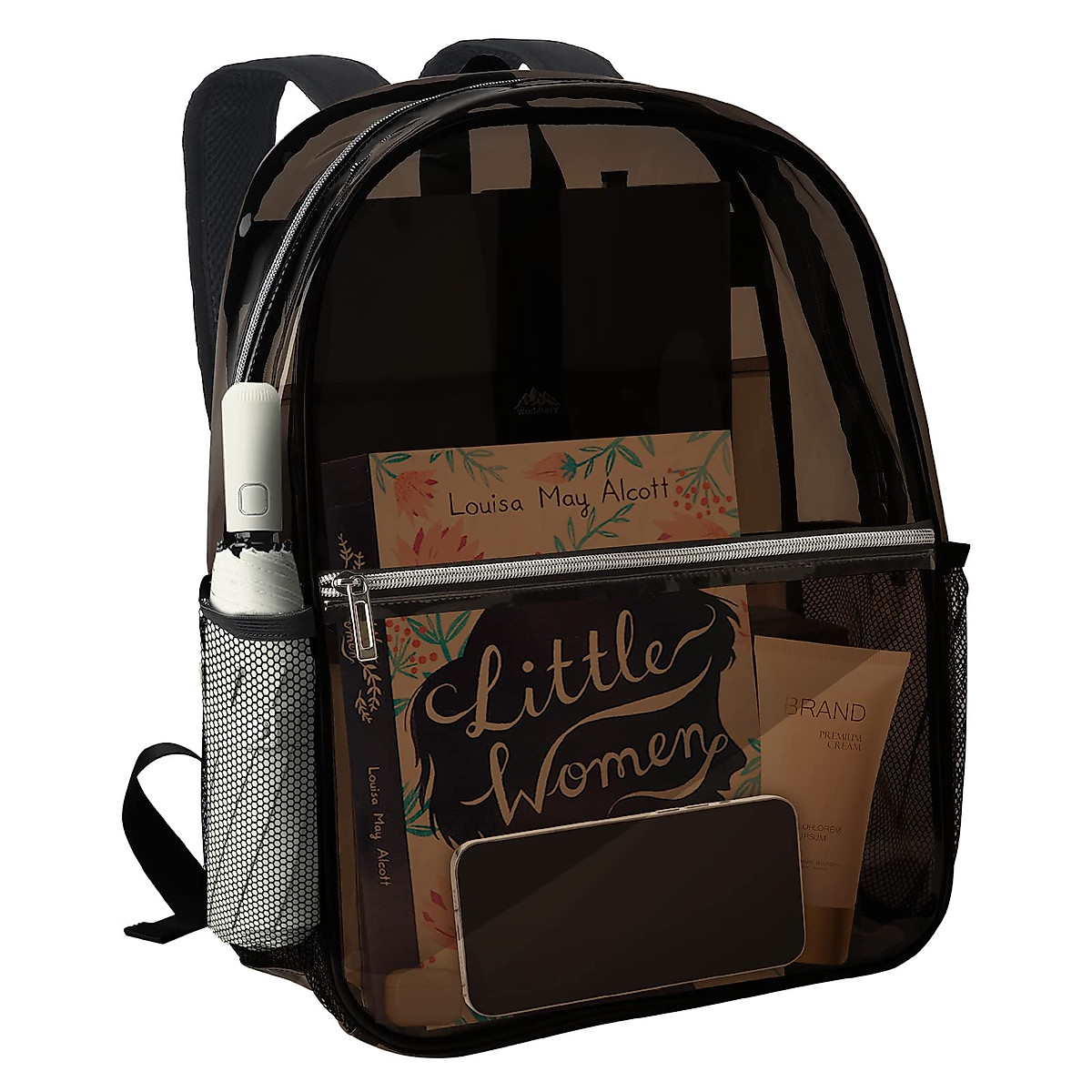 Woddtery Clear Backpack, Heavy Duty PVC Transparent Backpack, See Through Backpacks for School, Work,Stadium,Travel,Security,Festival,College Black…