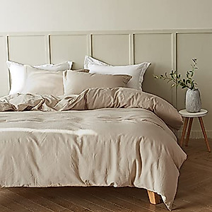 Simple&Opulence French Linen Duvet Cover Set - Full Size(78" x 86")- 3 Pieces (1 Comforter Cover,2 Pillowcases)- Natural Flax Cotton Blend-Solid Color Breathable Farmhouse Bedding-Linen/Beige