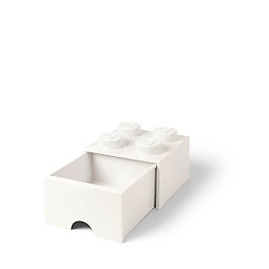 LEGO Brick Drawer, 4 Knobs, 1 Drawer, Stackable Storage Box, White