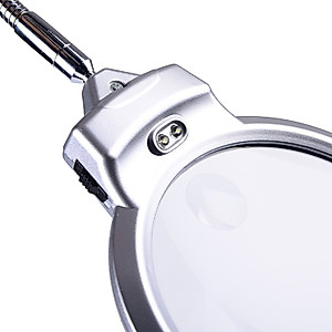 XYK Large 2X 5X LED Lighted Magnifier with Stand - Folding Design with 2 LED Lamp and Jumbo 5.5 Inch Lens - Best Hands Free Magnifying Glass with Light for Reading