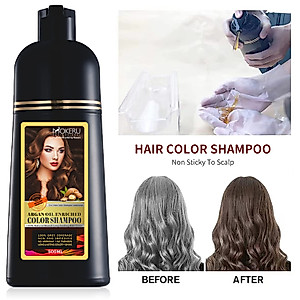MOKERU Professional Argan Oil Hair Dye Color Shampoo 500 ML I New & Improved Formula Ammonia Free Paraben Free I Instant Fast Acting Long Lasting Signature Platinum Line by Maani (Cherry Brown)
