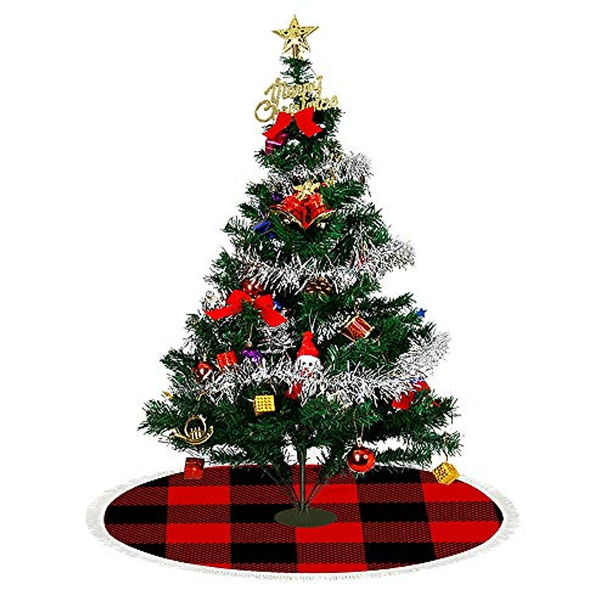 Dream Bay Christmas Tree Skirt,﻿Buffalo Plaid Christmas Tree Mat for Xmas Party Decoration 48x48 Inches