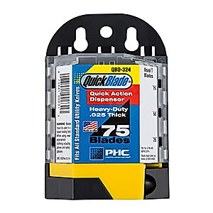 Pacific Handy Cutter QBD324 Quick Action Blade Dispenser, Blade Bank with 75 SB-92 Standard Utility Blades