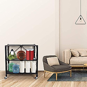HealSmart 3-Tier Heavy Duty Foldable Metal Rack Storage Shelving Unit with Wheels Moving Easily Organizer Shelves Great for Garage Kitchen Holds up to 750 lbs Capacity, Black (HKSHLFFOLD28153403BV1)
