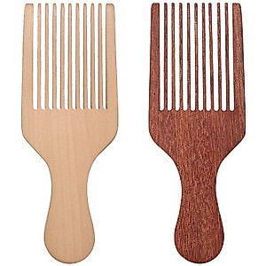 2 Pieces Wooden Comb Afro Pick Hair Lift Combs Beard Pick Natural Wood Volumizing and Styling Tool Non-Static Comb Long Tooth Detangling Accessories for Women Men Thick, Coarse, Curly Hair