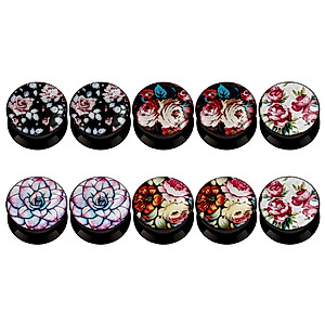 KUBOOZ(5 Pairs Rose Acrylic Ear Plugs Tunnels Gauges Stretcher Piercings